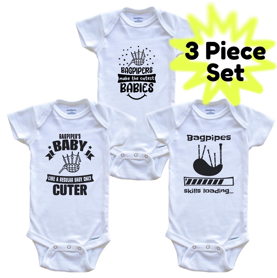 Bagpipes Bagpiper Funny Cute Baby Bodysuit Bundle (3 Piece Set) - Baby ...
