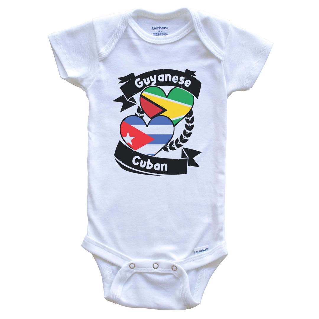 Guyanese Cuban Heart Flags Guyana Cuba Baby Bodysuit Cute One Piece ...