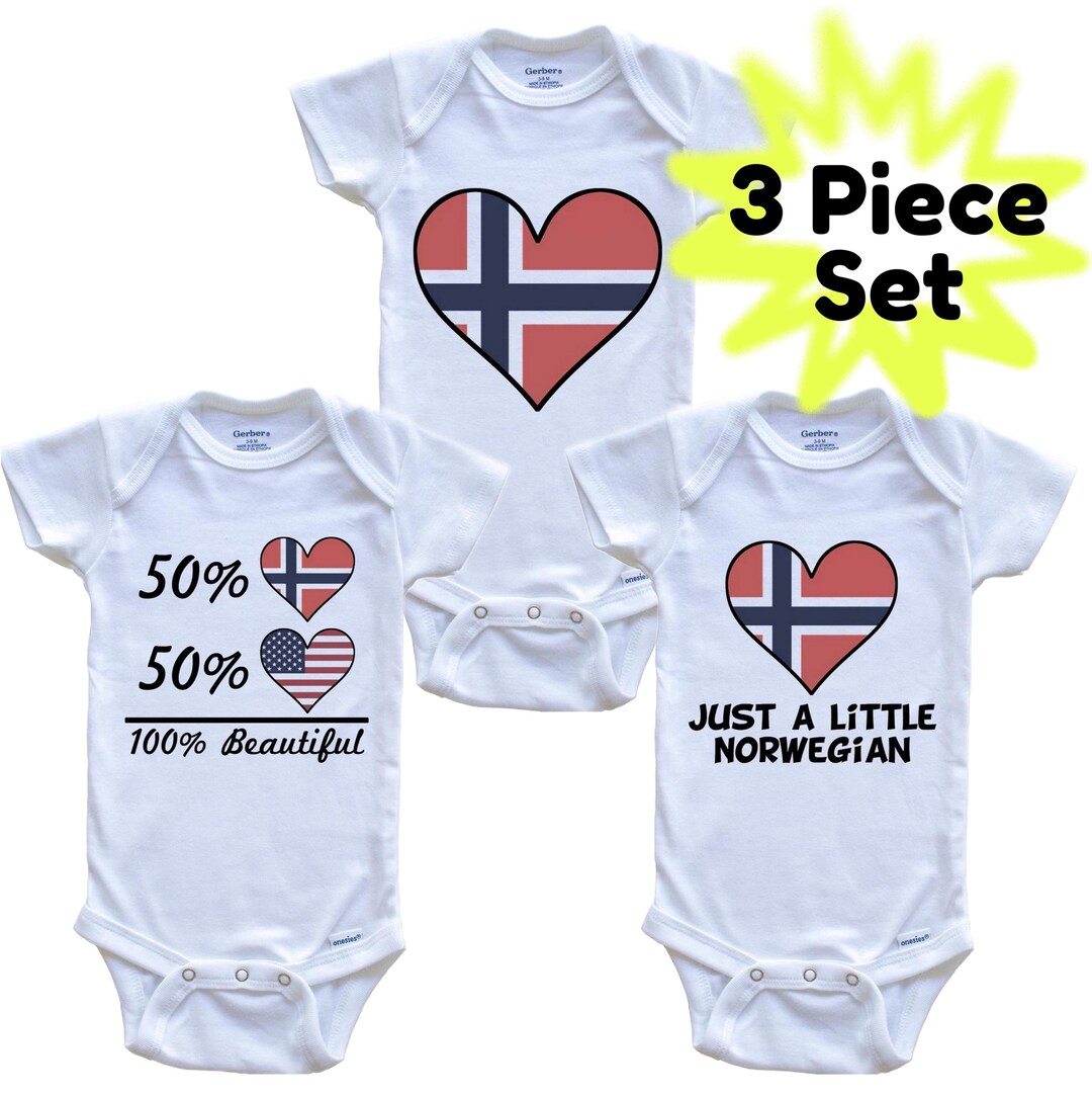Norwegian American Heart Flag Baby Bodysuit Bundle (3 Piece Set ...