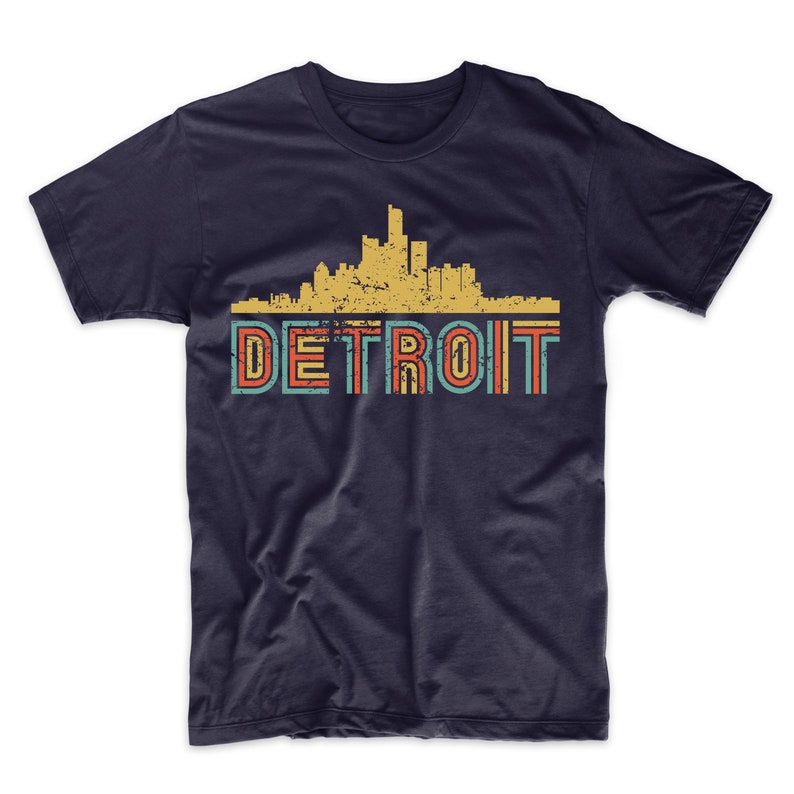 Men's Detroit Shirt - Retro Vintage Style Detroit Michigan Skyline T ...