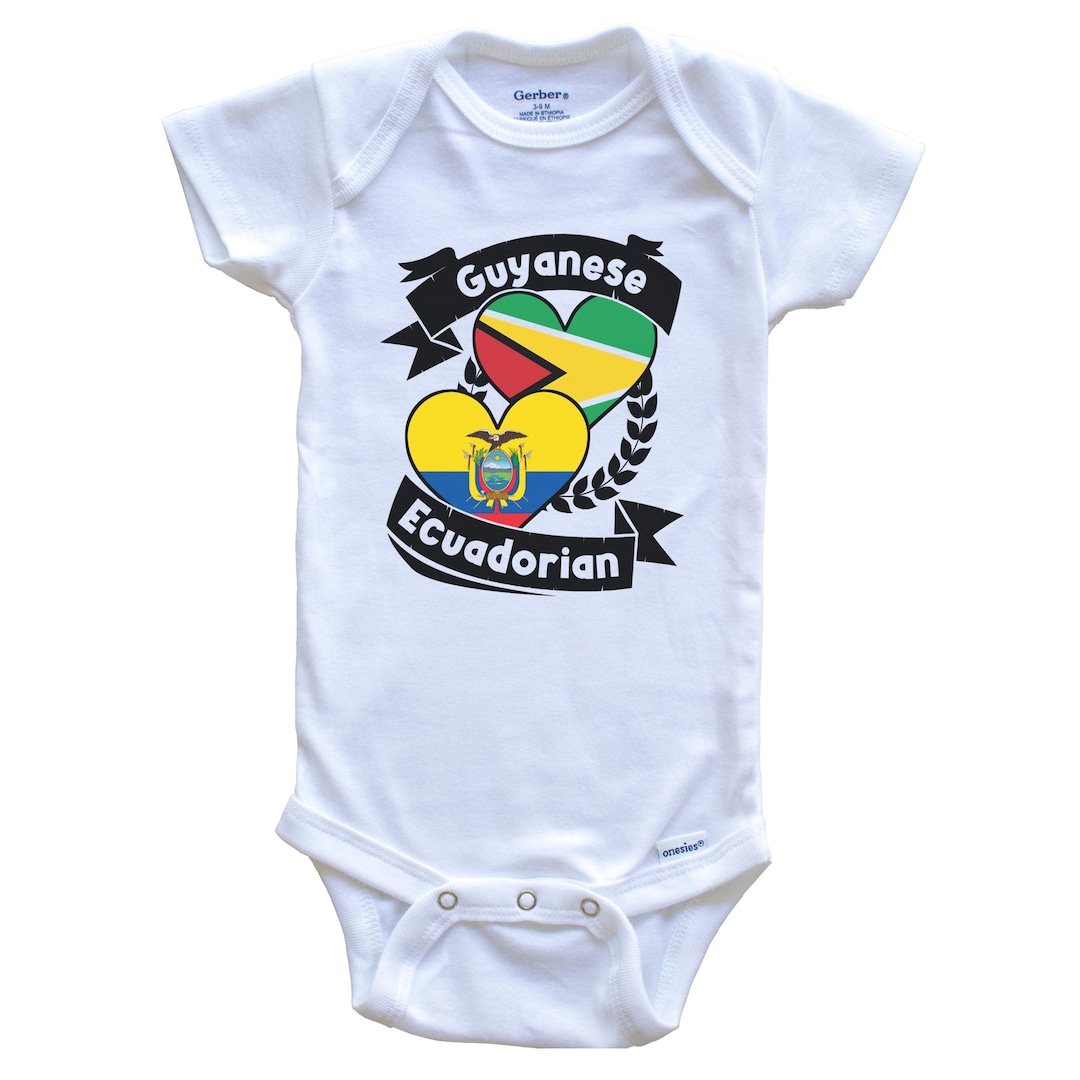 Guyanese Ecuadorian Heart Flags Guyana Ecuador Baby Bodysuit Cute One ...