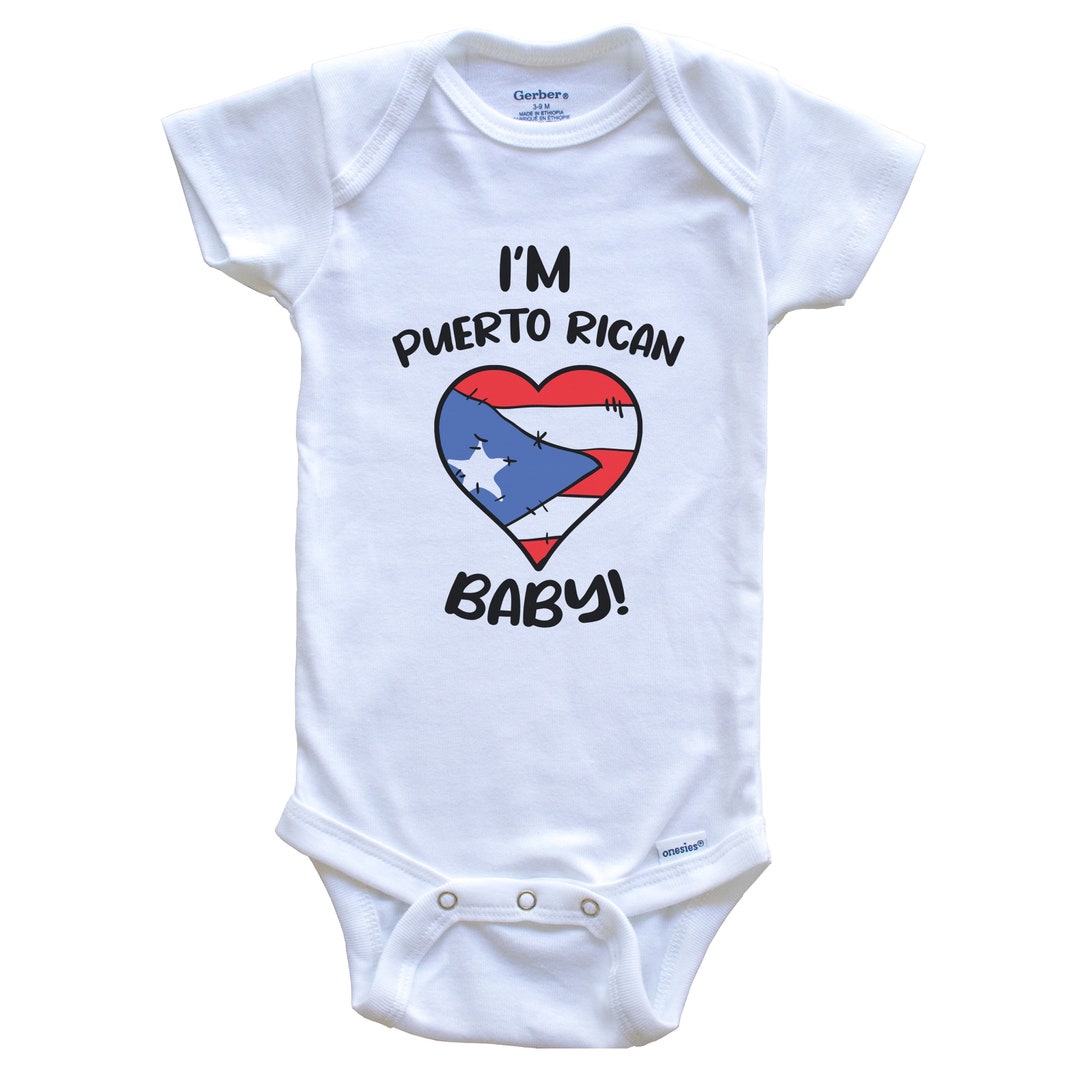 I'm Puerto Rican Baby Funny Puerto Rico Flag Heart One Piece Baby ...
