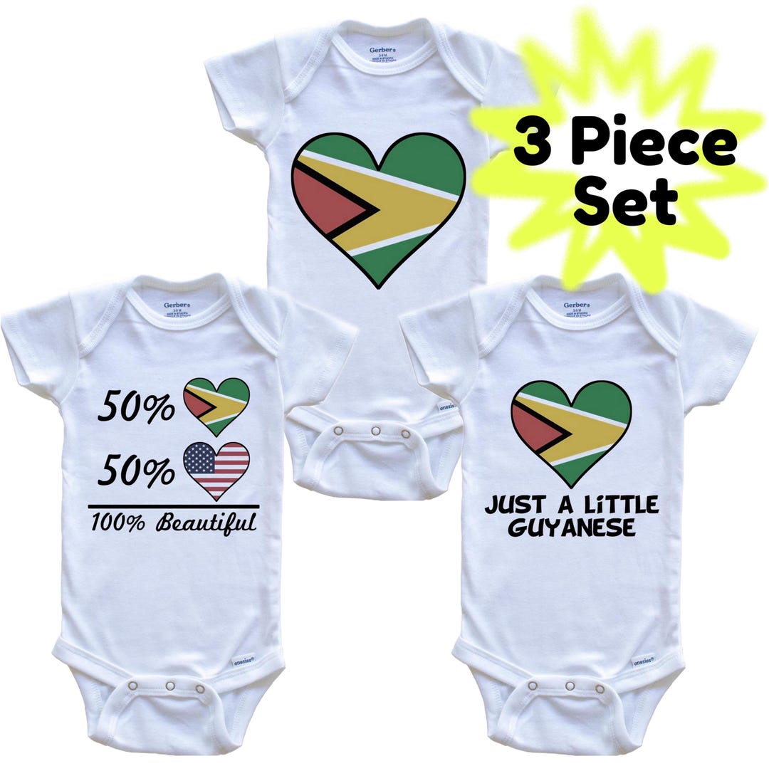 Guyanese American Heart Flag Baby Bodysuit Bundle (3 Piece Set ...