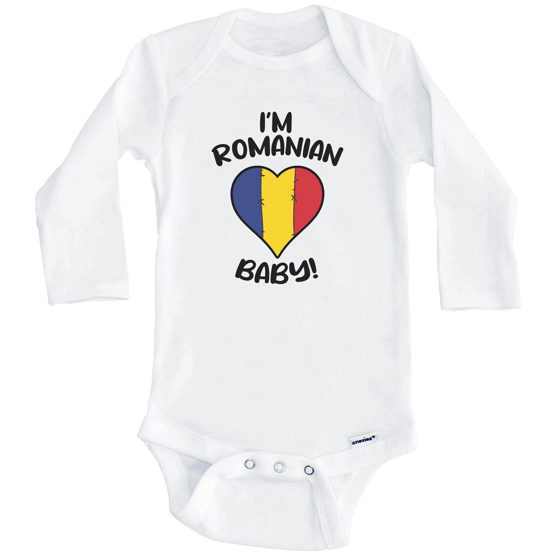 I'm Romanian Baby! Funny Romania Flag Heart One Piece Baby Bodysuit ...