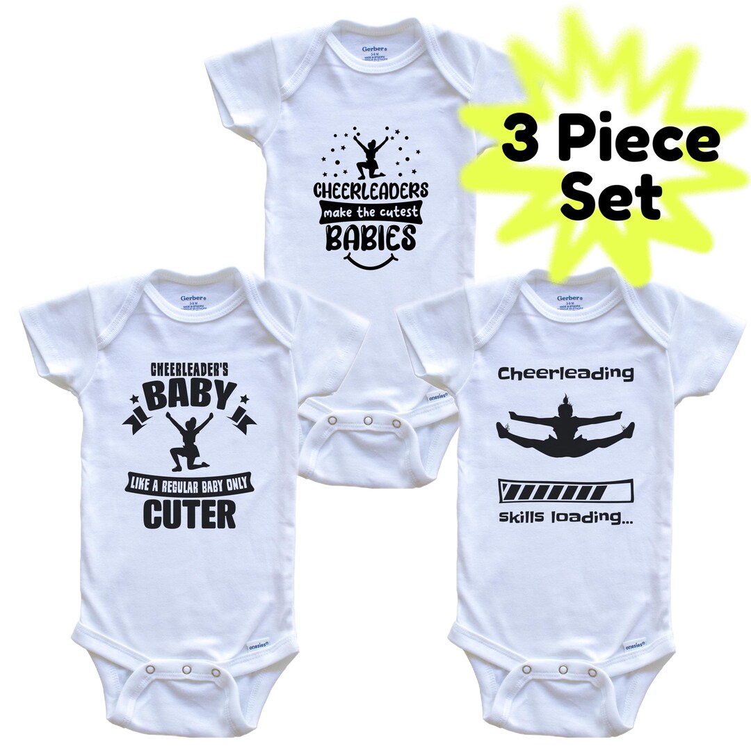 Cheerleading Cheerleader Funny Cute Baby Bodysuit Bundle (3 Piece Set ...
