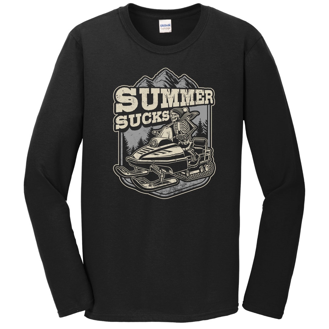 Long Sleeve Snowmobile Shirt - Summer Sucks Skeleton Funny Snowmobiling ...