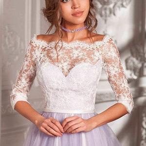 White Lace and Tulle A-line Tutu Half Sleeve Formal Dress - Etsy