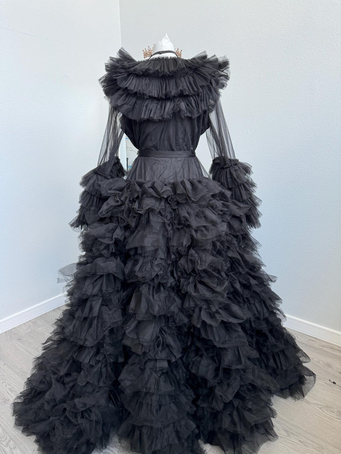 Black Gothic Photoshoot Gown, Tiered Tulle Black Dress,halloween ...