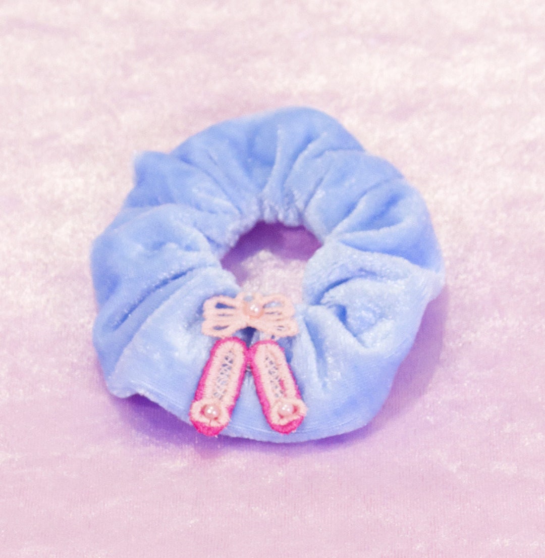 Sky Blue Velvet Scrunchie Enhanced With Ballerina, Dance Slipper - Etsy