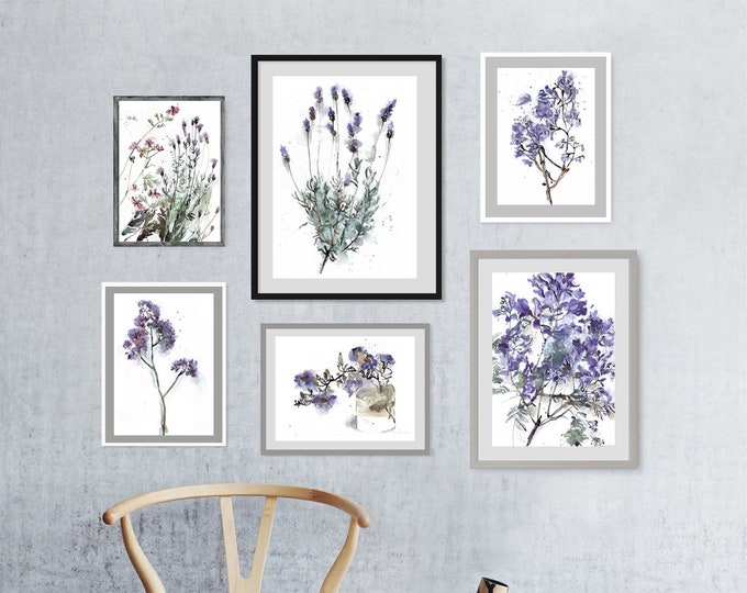 Floral Art Print Set of 6, Flowers Watercolor Painting, Wildflowers ...