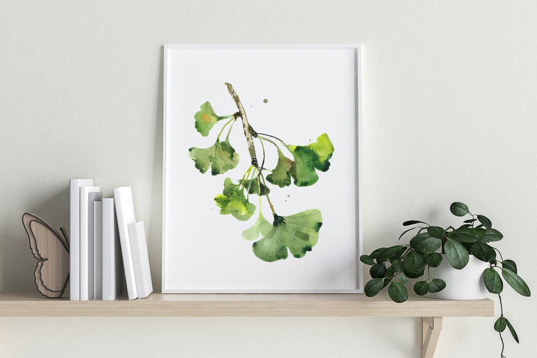 Ginkgo Tree Leaves Wall Art - Nature-inspired Green Branch Wall Decor ...
