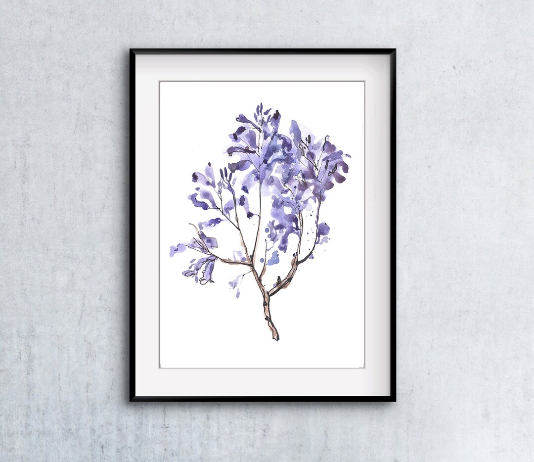 Jacaranda Tree Branch Art Print, Watercolor Poster, Floral Artwork ...