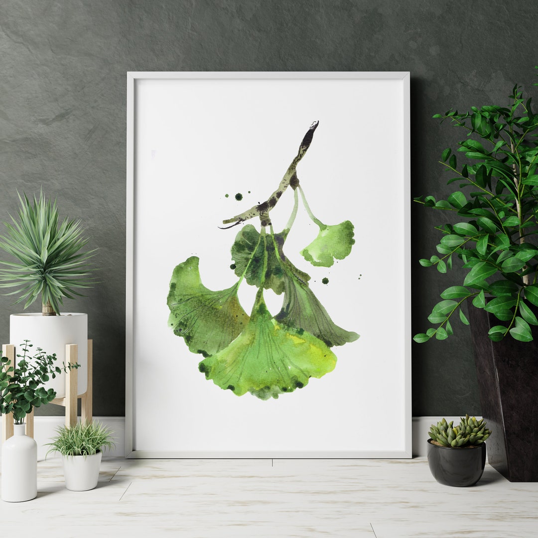 Ginkgo Leaf Art Print - Botanical Green Wall Decor - Etsy