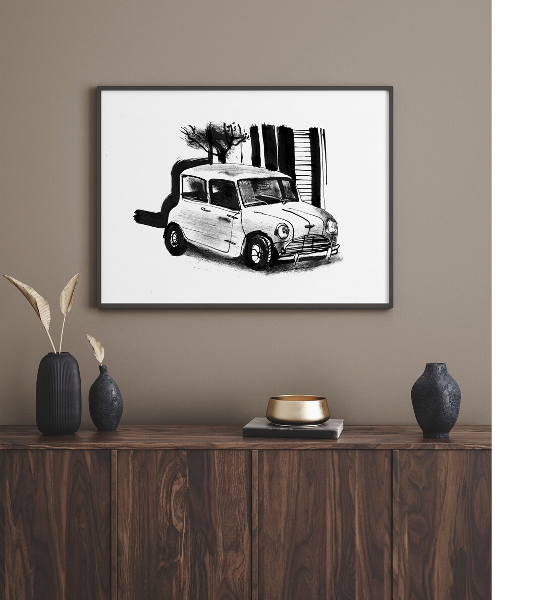 Mini Cooper Car Wall Art - Unique Gift for Car Guys | Black and White ...