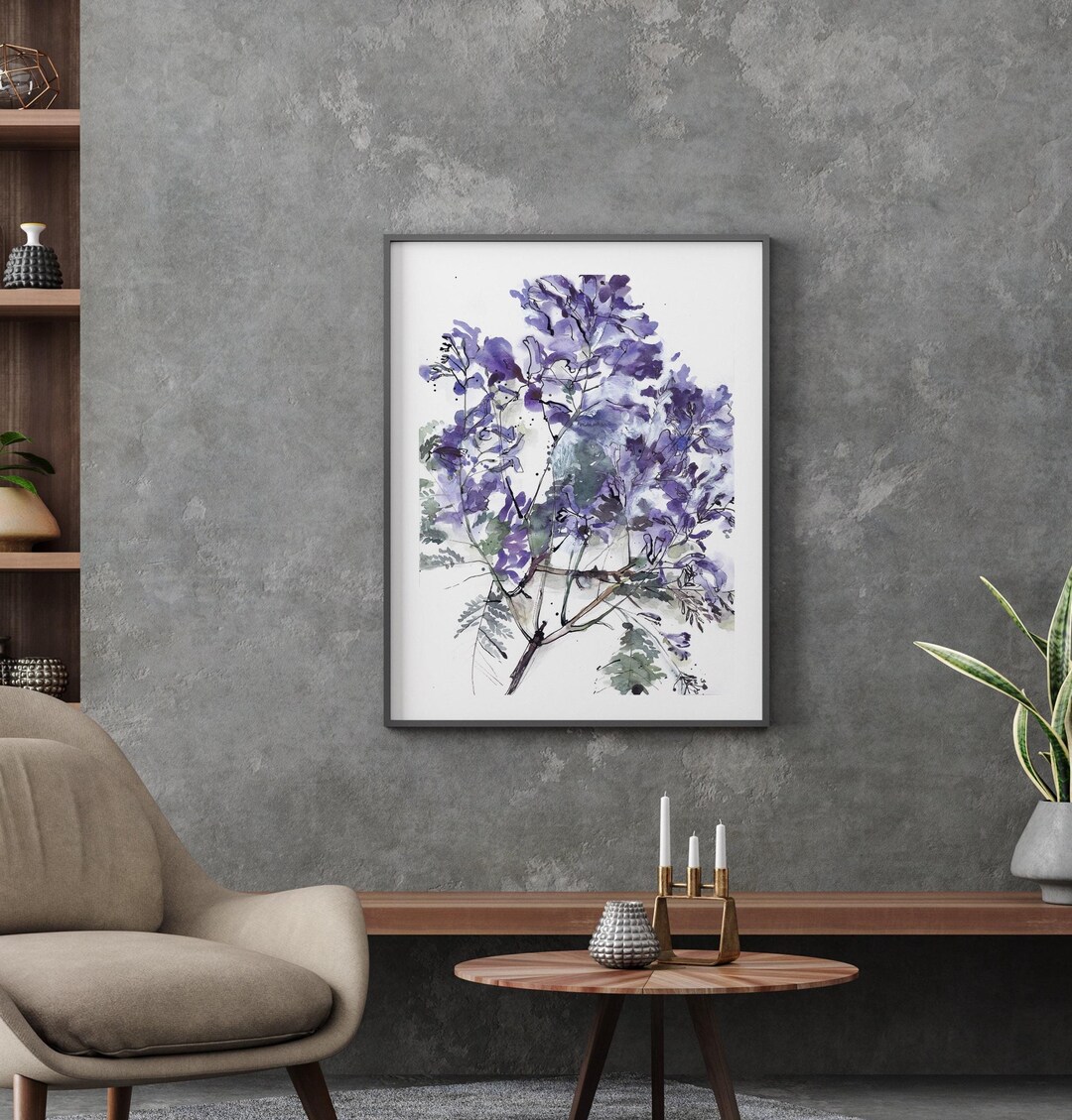 Jacaranda Tree Branch Watercolor Art Print - Vivid Violet Home Decor - Etsy