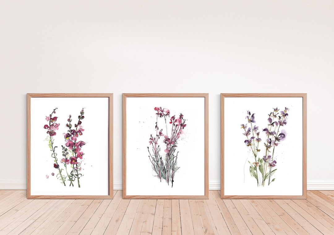 Wild Flower Prints, Home Gallery Set of 3, Botanical Posters, Floral ...