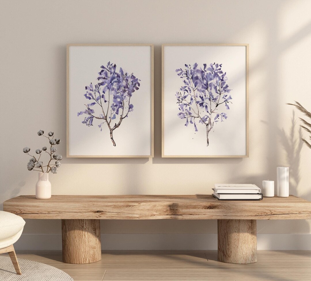 Jacaranda Tree Watercolor Painting Prints - Set of 2 of Violet Wall Art ...