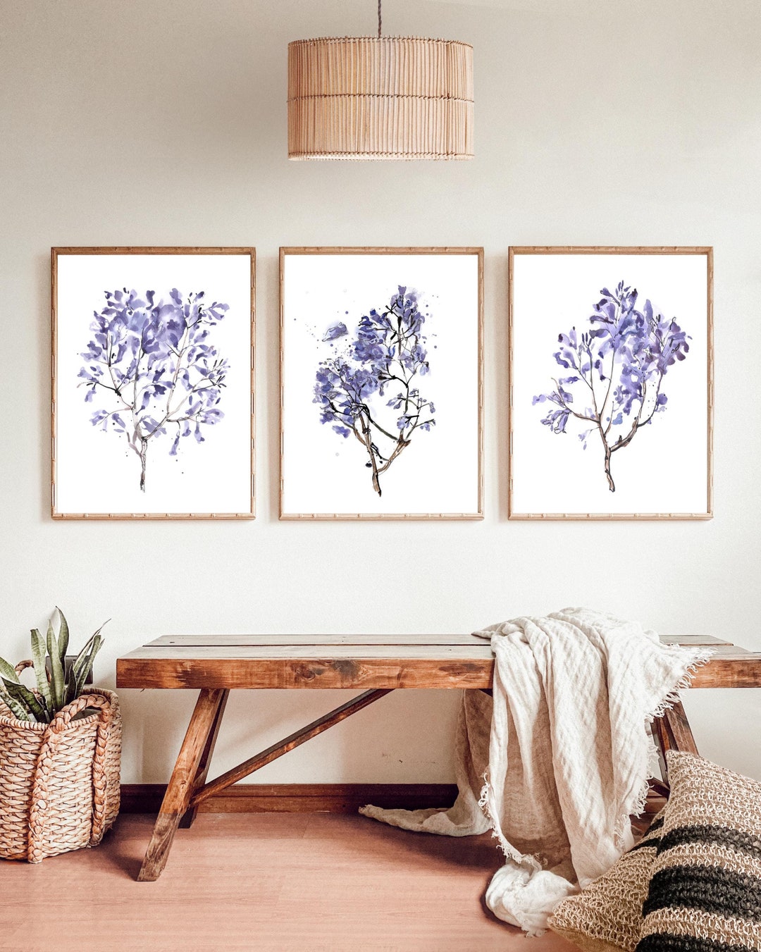 Jacaranda Wall Art - Set of 3 Watercolor Tree Branches Prints for Home ...