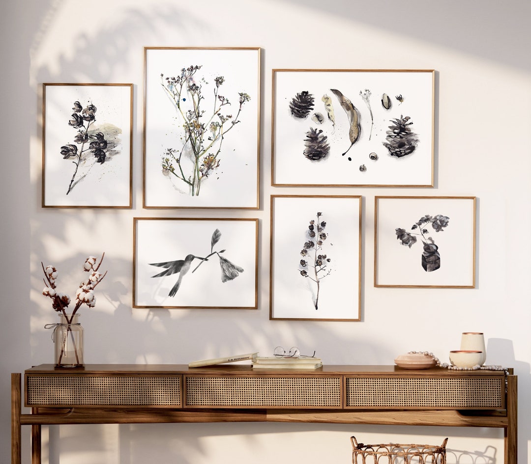 Neutral Botanical Gallery Wall Art Set - Set of 6 Black and Ivory ...