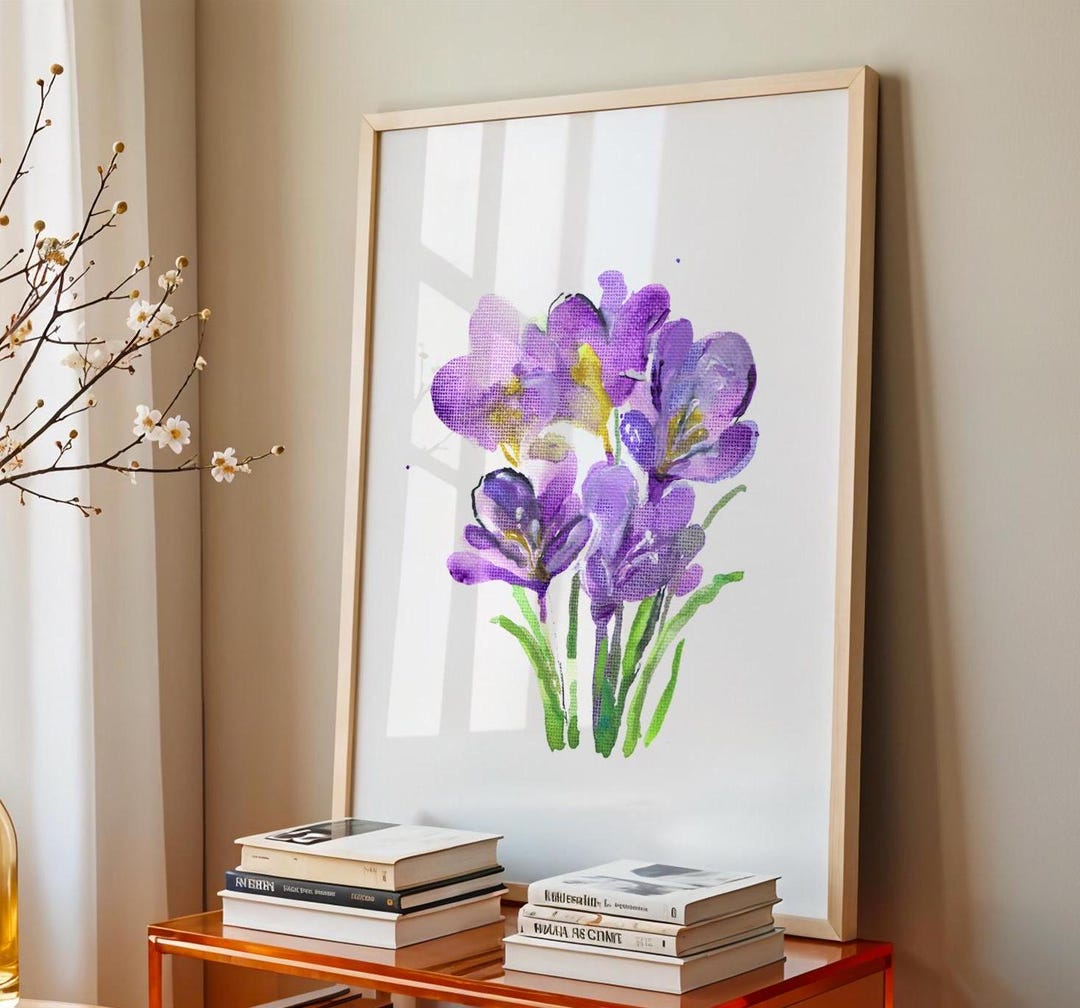 Crocus Watercolor Print, Violet Floral Wall Art, Spring Flower Painting ...