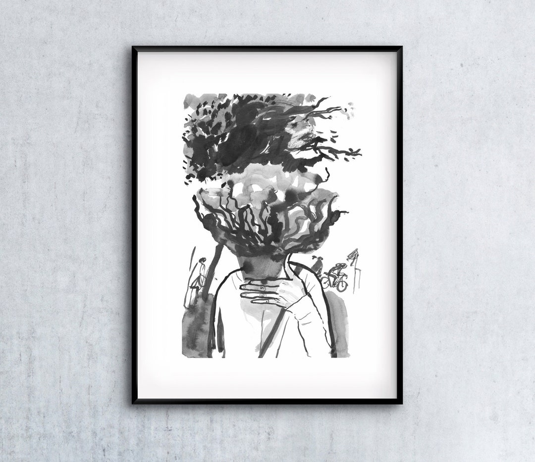 Dark Thoughts Black and White Art Print: Modern Overthink Artwork - Etsy