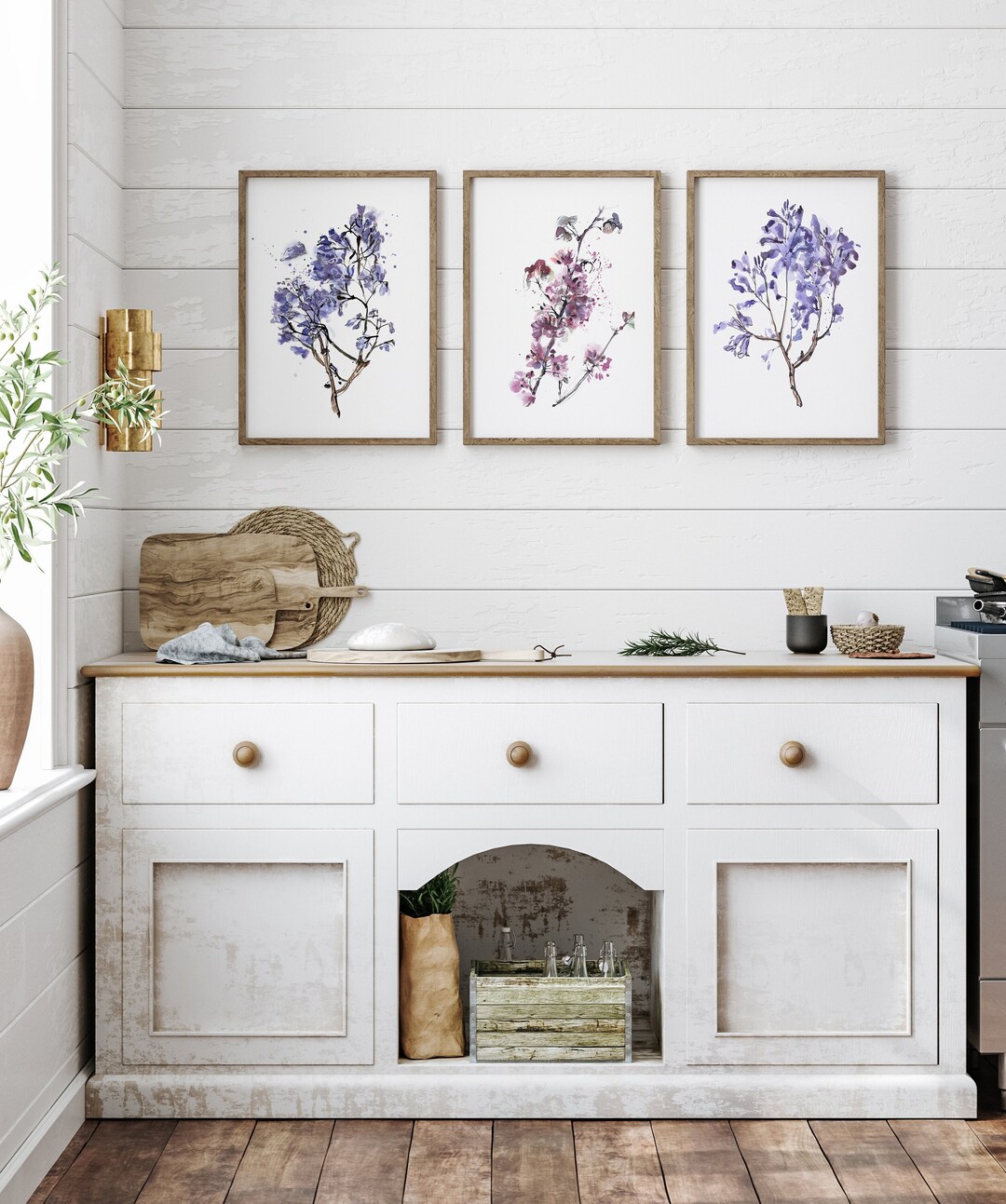 Jacaranda and Redbud Branch Watercolor Painting Prints - Set of 3 for ...