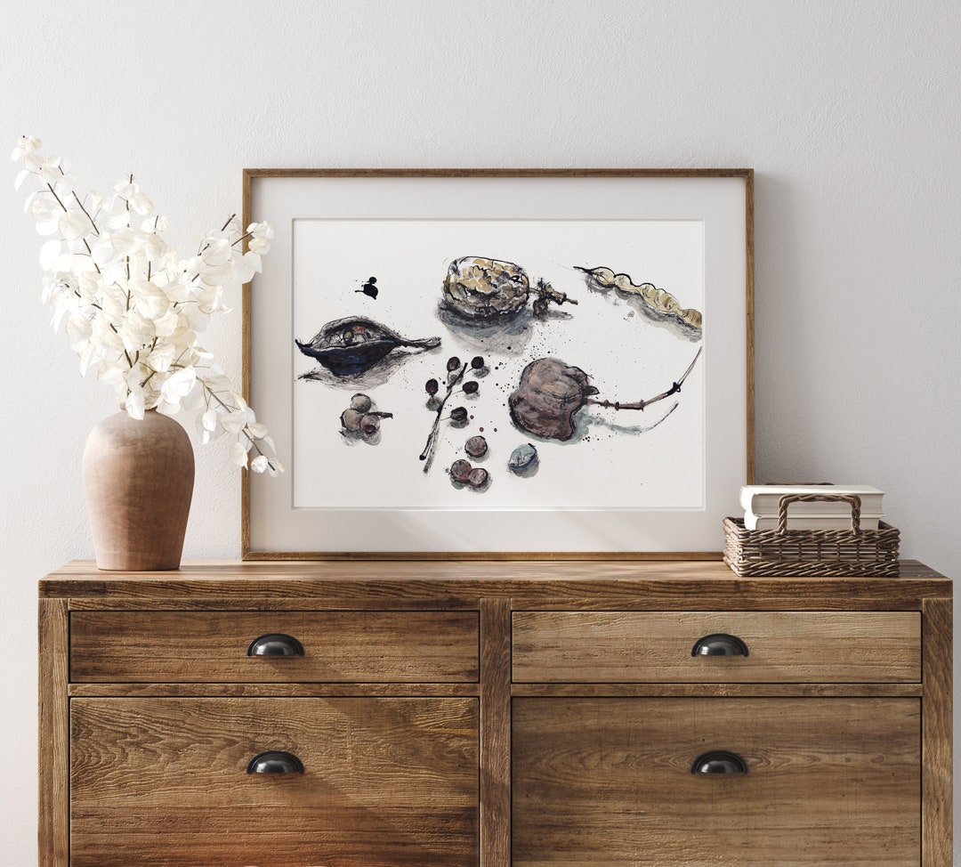 Seed Pods Drawing Print: Beige and Black Rustic Wall Art - Etsy