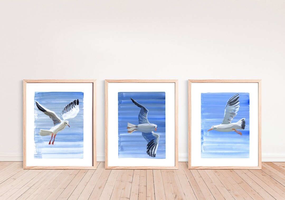 Seagull Art Prints, 3 Seagull Posters, Set of 3 Bird Prints, Nautical ...