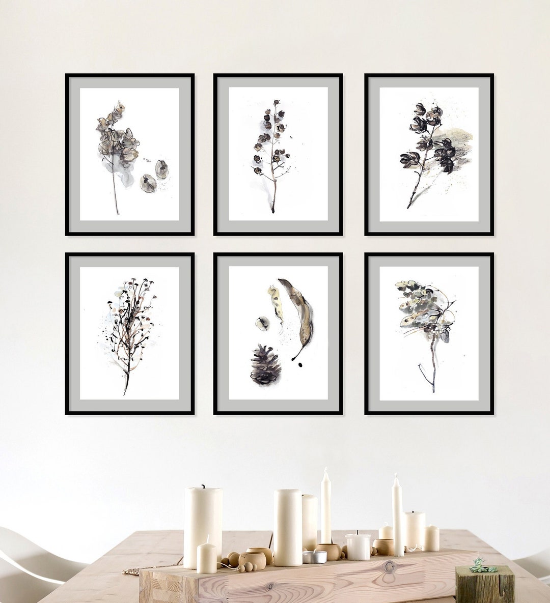 Elegant Gallery Wall Decor: Set of 6 Botanical Art Prints in Beige and ...