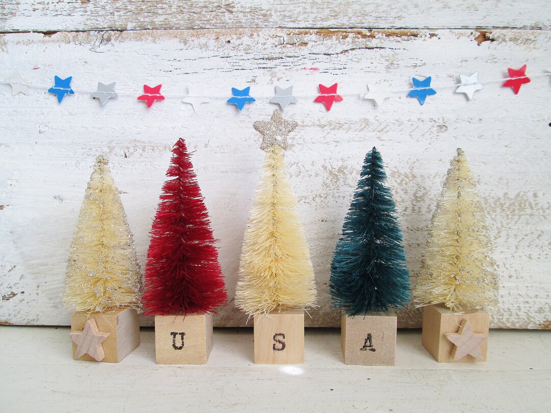 PATRIOTIC 4th of JULY Trees: Set of 5 ~ U.S.A. 3 Inches Tall ~ Hand ...