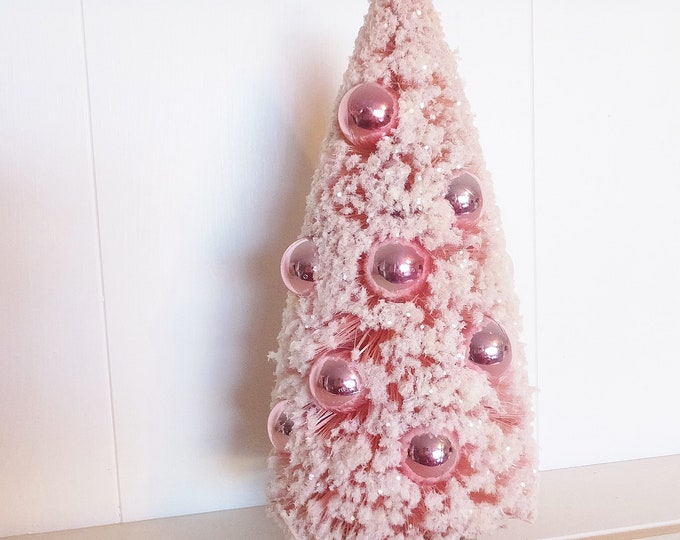 Pink Valentine Tree: 8 Inches Tall, Flocked, Glittered With Pink Beads ...