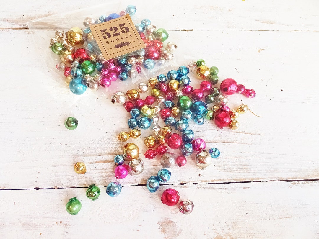 100 Loose Vintage Mercury Glass Beads: Christmas Supply Multi Colors ...