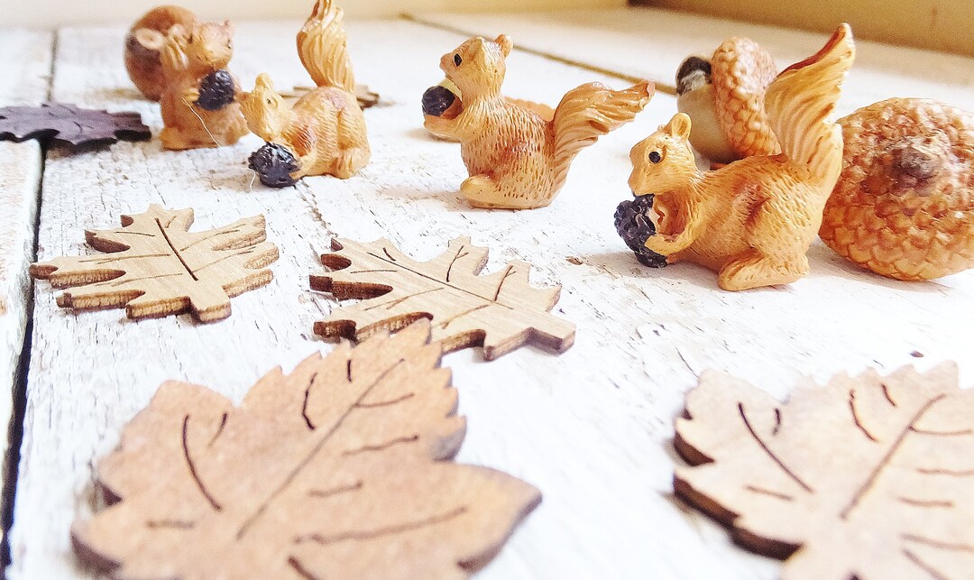 6 Tiny Brown SQUIRRELS: AUTUMN Woodland Mixed Media Crafts ~ FALL Doll ...