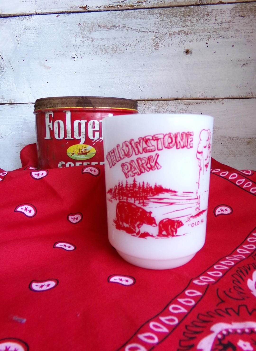 YELLOWSTONE Park Mug ~ VINTAGE ~ Old Faithful Souvenir Coffee Cup ~ 4 ...