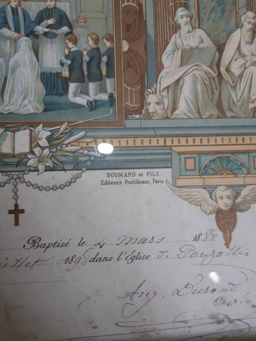 Religious French Baptism Certificate 1888 | Etsy