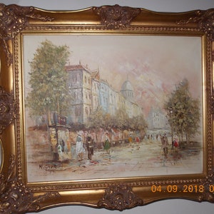 French Oil Painting in Gilt Gold Carved Wooden Frame Victorian Street ...