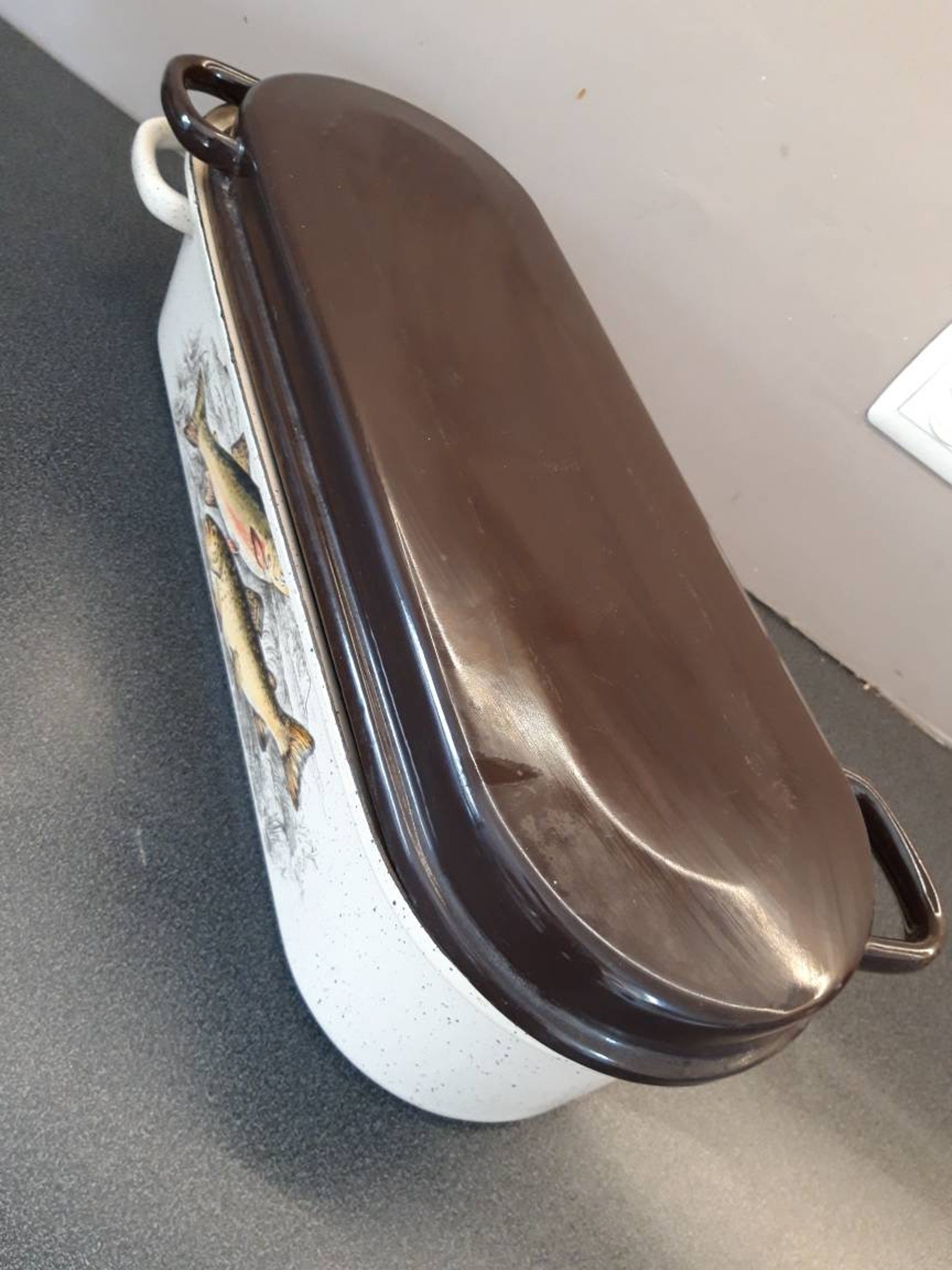 Vintage French Enamel Fish Poacher Steamer Kettle - Etsy