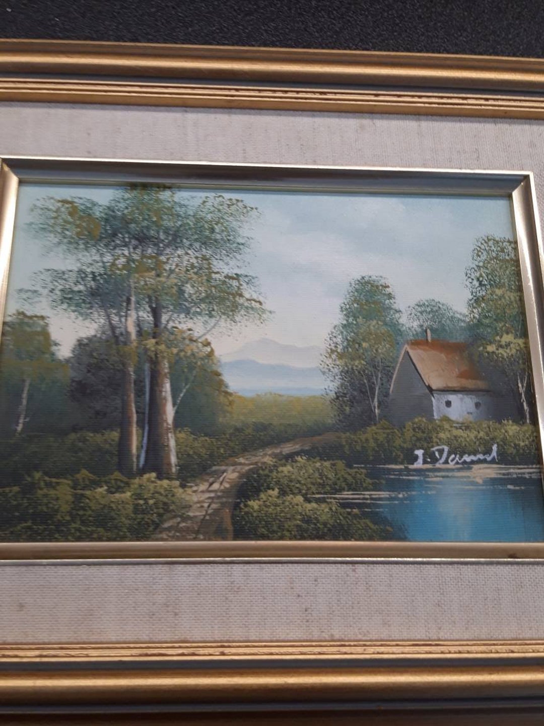French Oil Painting: House by Pond, Signed & Framed - Etsy