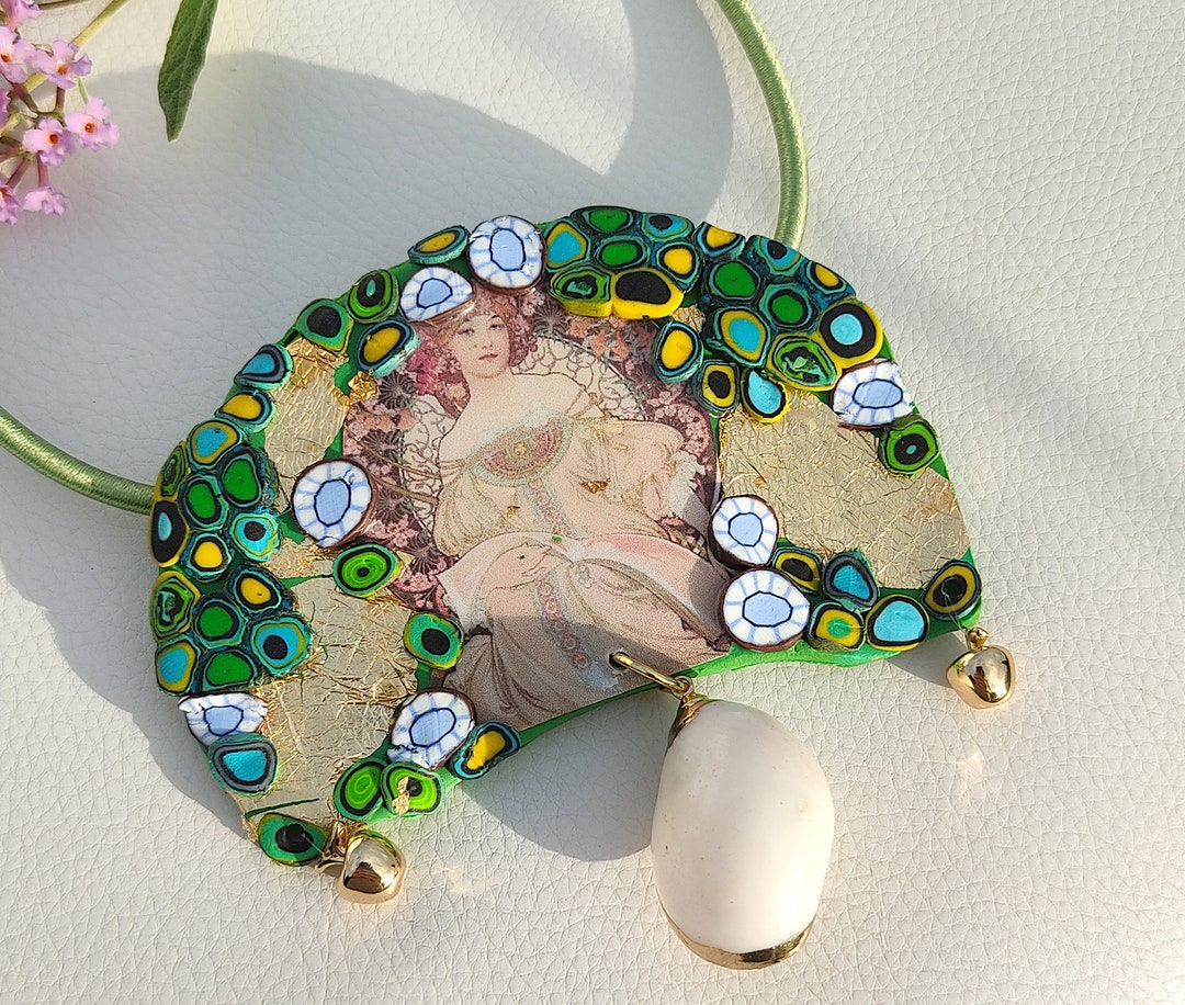 Alphonse Mucha Necklace Pendant Art Nouveau Boho Bohemian Vintage ...