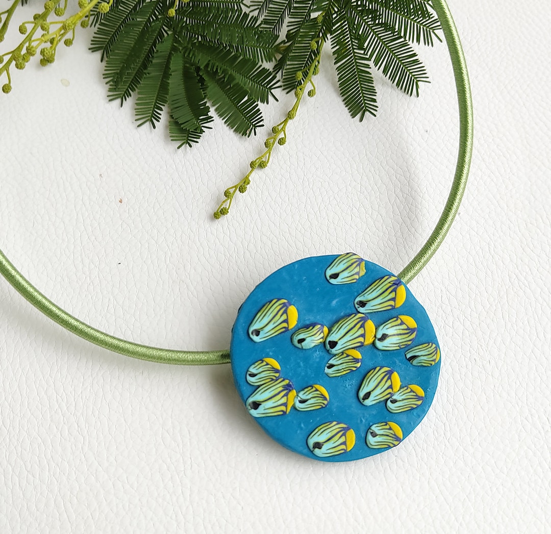 Handmade Polymer Clay Tropical Fish Pendant Necklace: Colorful Sea ...