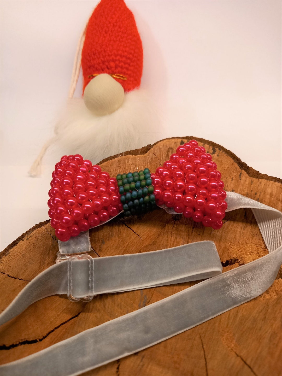 Red Pearls Bow Tie for Men Women, Bow Tie for Christmass, Pearl Beads ...