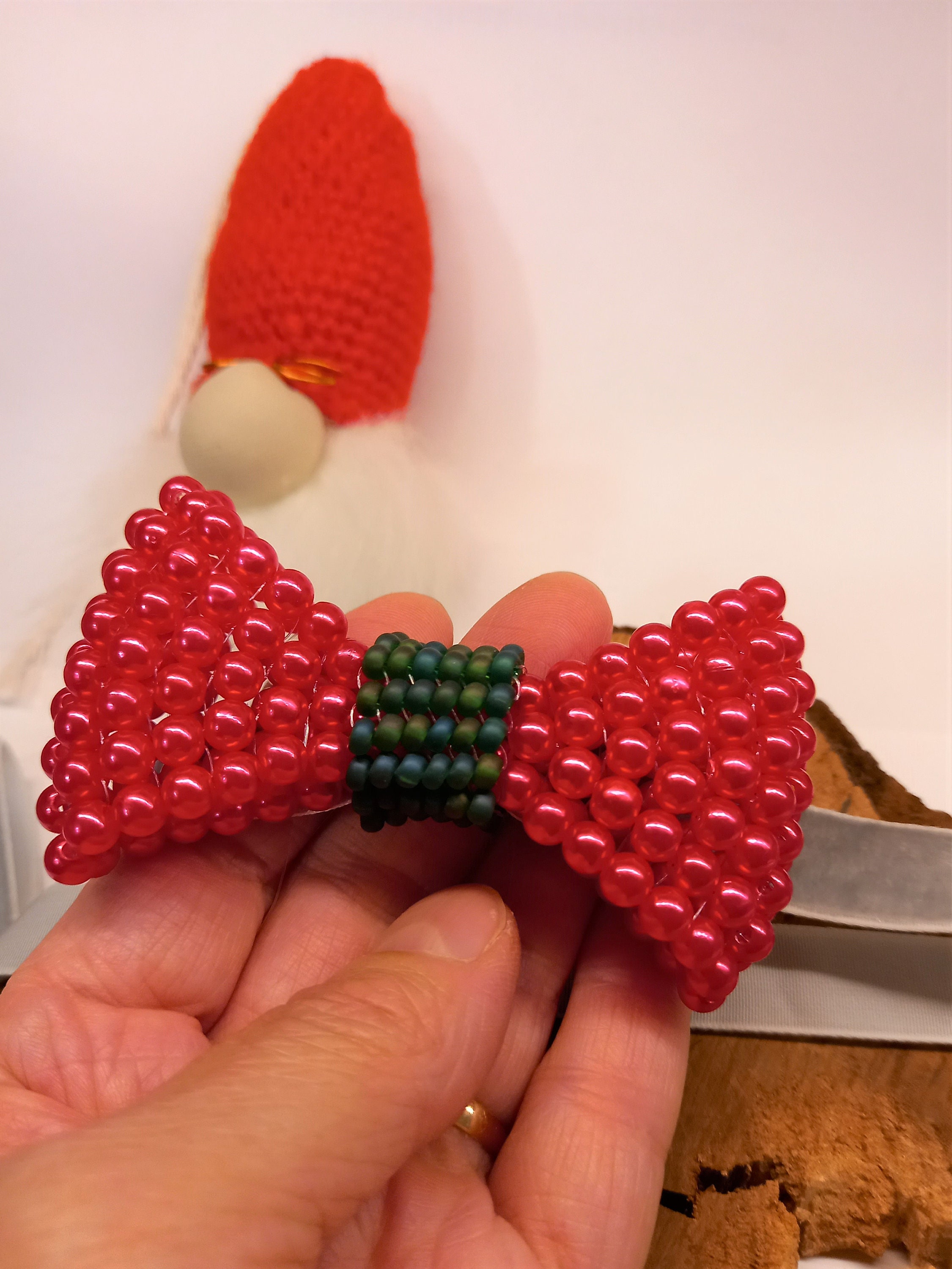 Red Pearls Bow Tie for Men Women, Bow Tie for Christmass, Pearl Beads ...