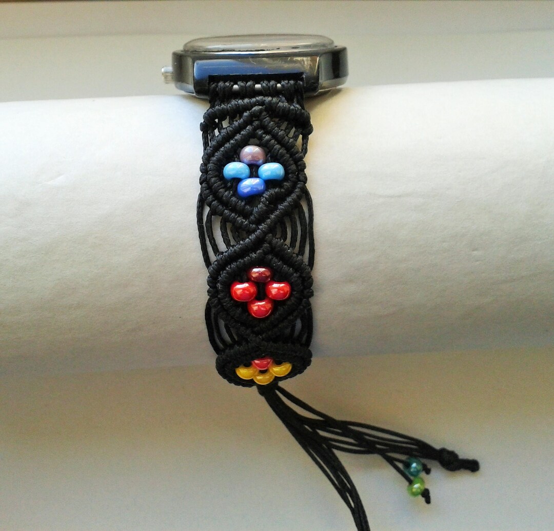 Folk Style Watch Strap, Country Style Watch Strap, Black Macrame Strap ...