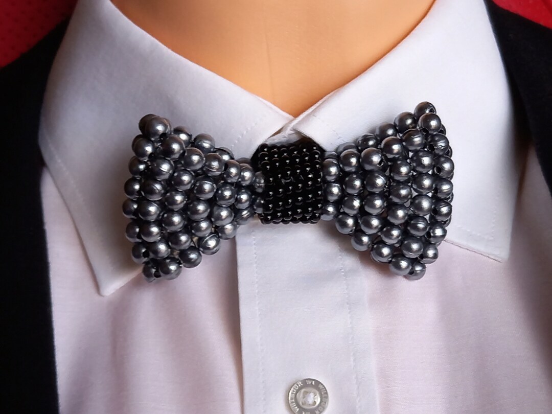 Silver Gray Pearls Bow Tie for the Groom, Handmade Silver Gray and ...