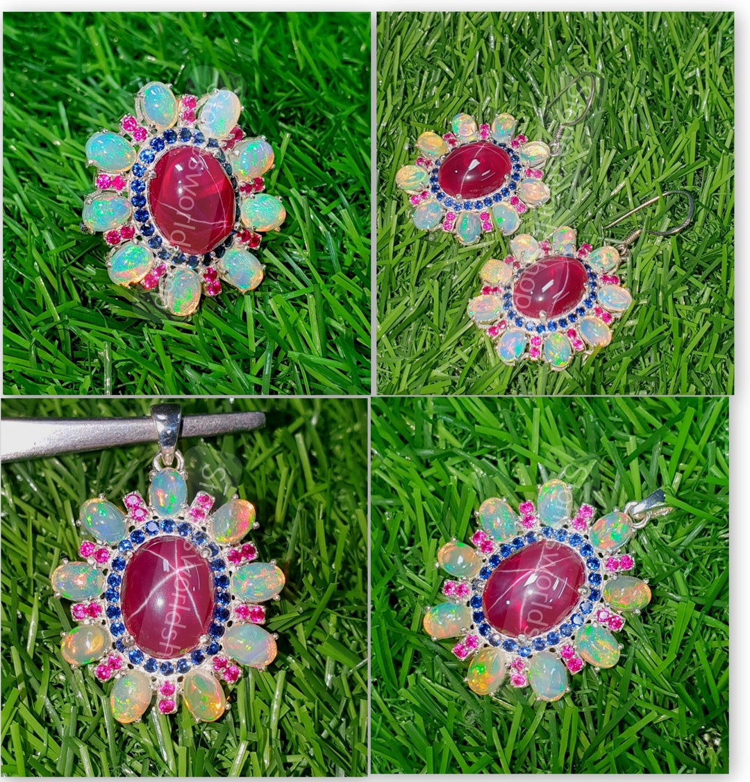 Natural Opal and 6 Rays Star Ruby 925 Sterling Silver Opal Set RING ...