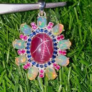 Natural Opal and 6 Rays Star Ruby 925 Sterling Silver Opal Set RING ...