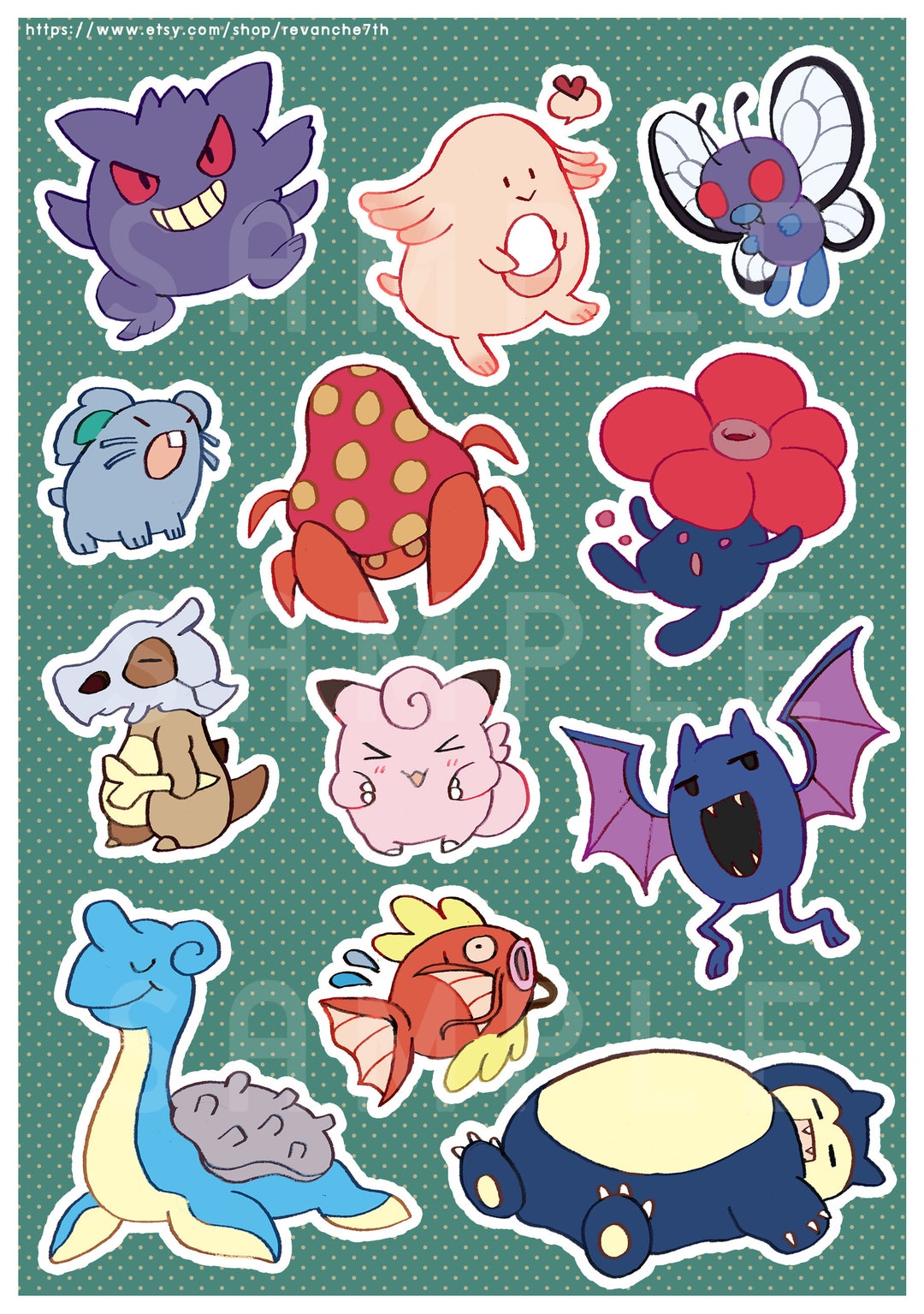 Pokemon 1st Gen Sticker A5 Lapras snorlax gengar chansey - Etsy
