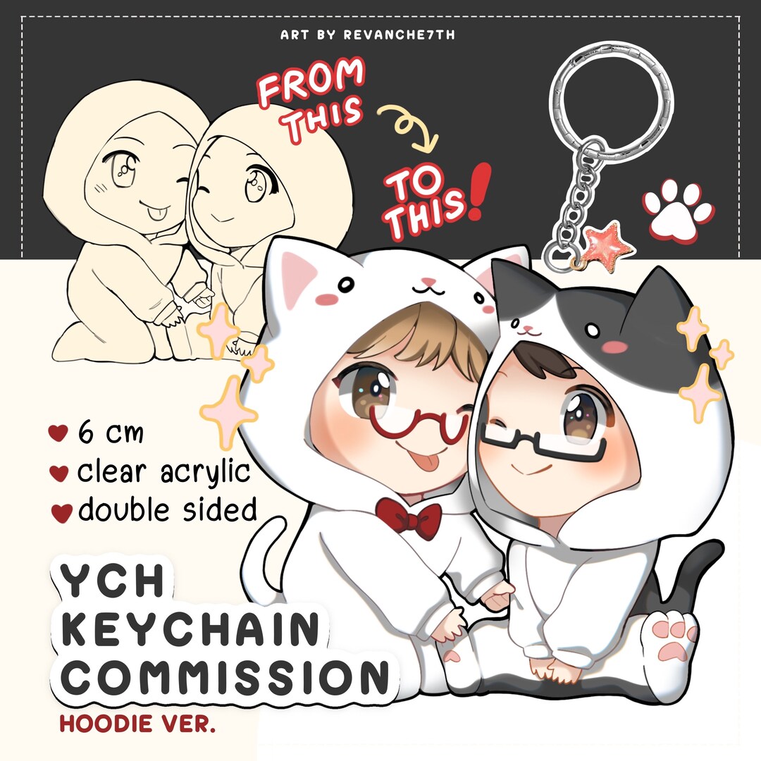 YCH Couple Keychain Commission Hoodie Onesie Chibi Anime Game Character ...
