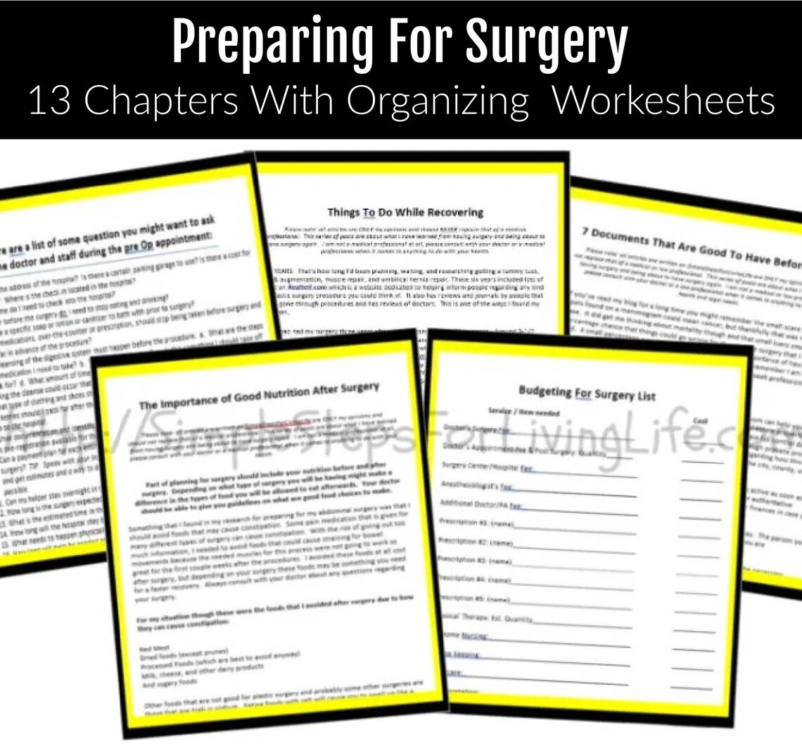 Preparing for Surgery Binder, 76 Page Digital Download With Printables ...