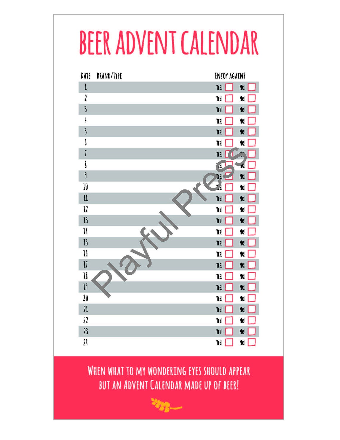 25 Day Beer Advent Calendar Instant Download Beer Lover | Etsy